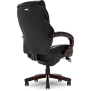 La-Z-Boy Hyland Executive Office Chair with AIR Technology, Adjustable High Back Ergonomic Lumbar Support, Bonded Leather, Mahogany Wood Finish/Black