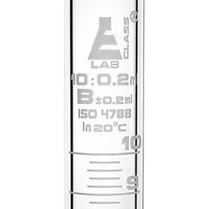 EISCO Graduated Cylinder, 10ml - Class B Tolerance ±0.20ml Round Base White Graduations Borosilicate 3.3 Glass- Eisco Labs