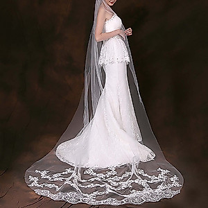 Acenail Veils for Brides Cathedral Wedding Veil White Bridal Veils Long Veils for Bride Wedding Floor Length Veil with Lace 1 Tier Veil Floral 118 inch Embroidered Wedding Veils and Headpieces