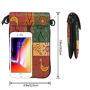 Women Cell Phone Purse Leather Crossbody Bag-African Style Dance Depicting Mini Shoulder Bag Card Holder Wallet