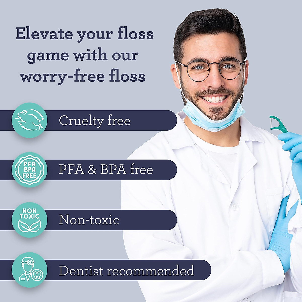 GuruNanda Dual Slickers Floss Picks - Double Threaded Dyneema Dental Floss with Foldable Toothpick for Effective Plaque Removal - Unflavored- 60 Ct