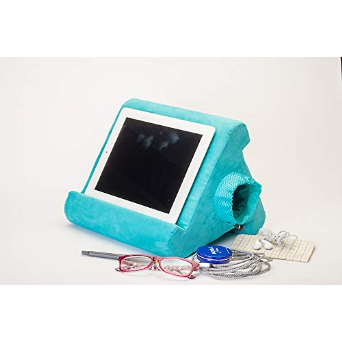 Flippy Tablet Stand with Cubby Storage and Multi-Angle Viewing for Home, Work & Travel. Our Tablet Holder Has Storage for Your All Your Personal Items. (Kiwi Kawaii)