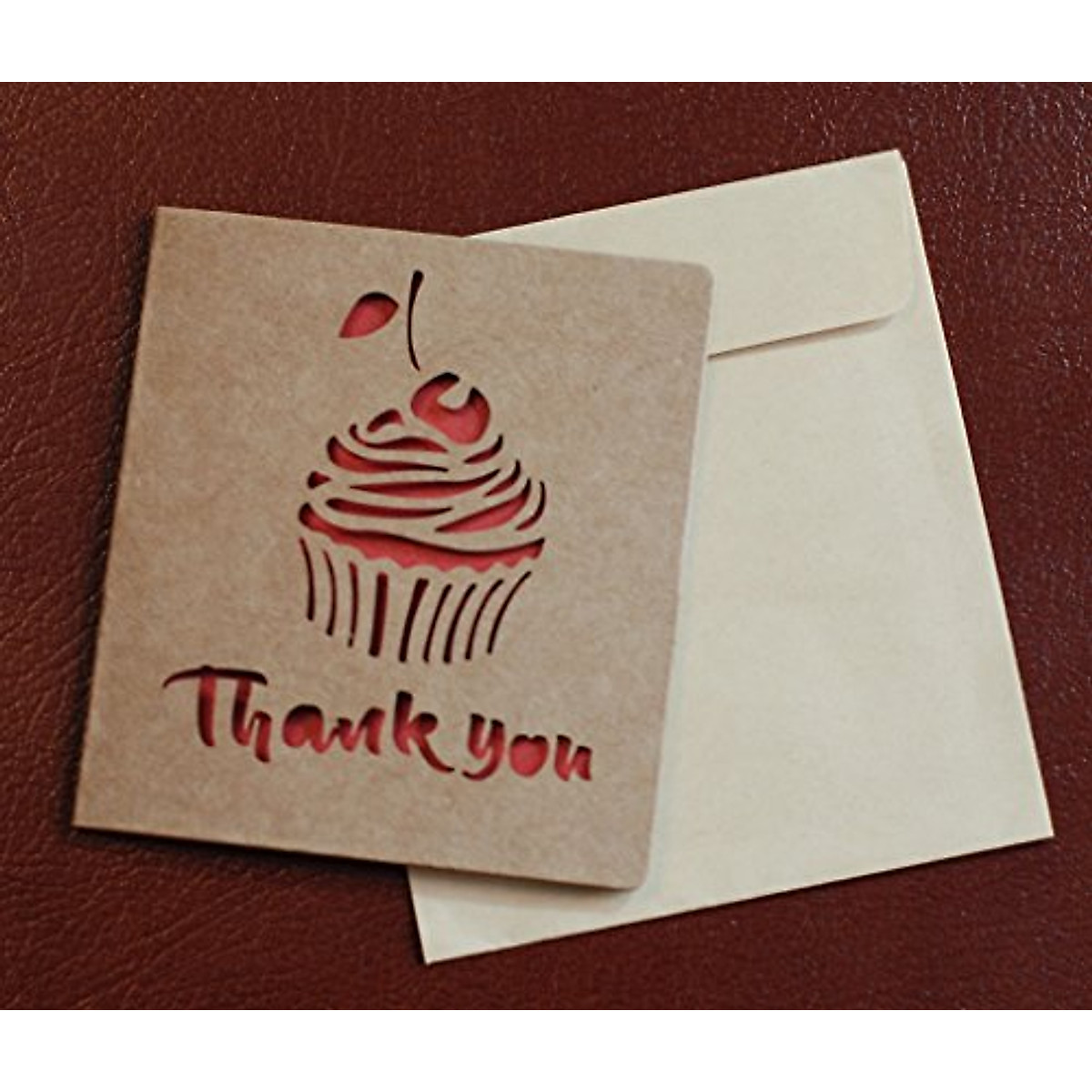 NEW! Unique Cut-out Design 25 Pack Thank You Cards Bulk Box Set- Includes 25 Brown Craft Cards and Matching Envelopes (Cupcake)