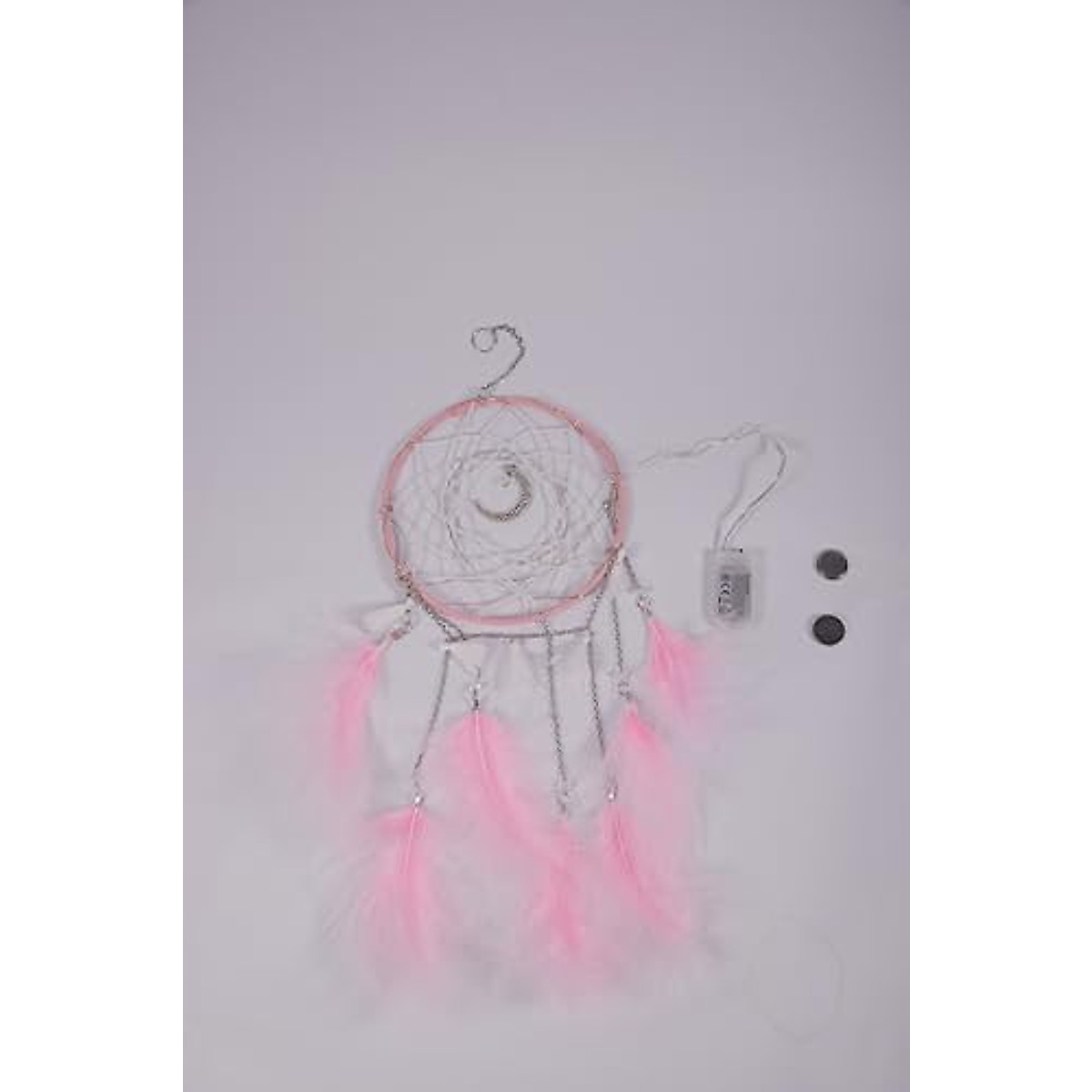 Nice Dream Pink Dream Catchers, Room Nursery Decor for Girls Boys, Handmade Feather Wall Decor with Lights, Home Ornaments Craft Gift for Bedroom