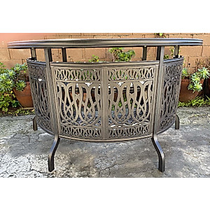 Cast Aluminum Outdoor Curved bar Table with Storage Patio Furniture Desert Bronze.