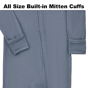 Aablexema Baby Footless Pajamas Zipper with Mitten, Rayon from Bamboo, Infant Long Sleeve Romper Pjs(Olive & Moonlight Blue,0-3m)