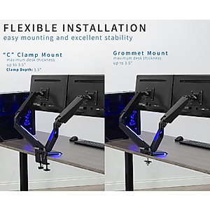 VIVO Premium Dual 17 to 32 inch Gaming Pneumatic Monitor Arms Clamp-on Desk Mount Stand with Blue LED Lights, Max VESA 100x100, Black STAND-GM2BB