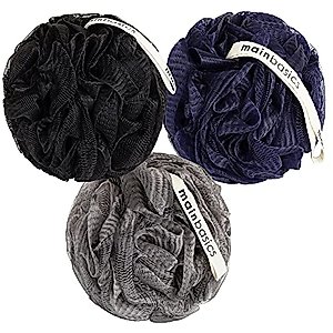 MainBasics Bath Shower Loofah Sponge Pouf Body Wash Scrubber (Set of 3) (Black Ice)