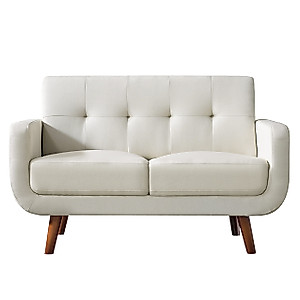Husbedom 51 Inches Loveseat Sofa, Mid-Century Modern Mini Couch with Tufted Back for Small Living Room, Bedroom,Apartment, Dorm,Track Arms, Wooden Legs, Easy Assembly, Beige