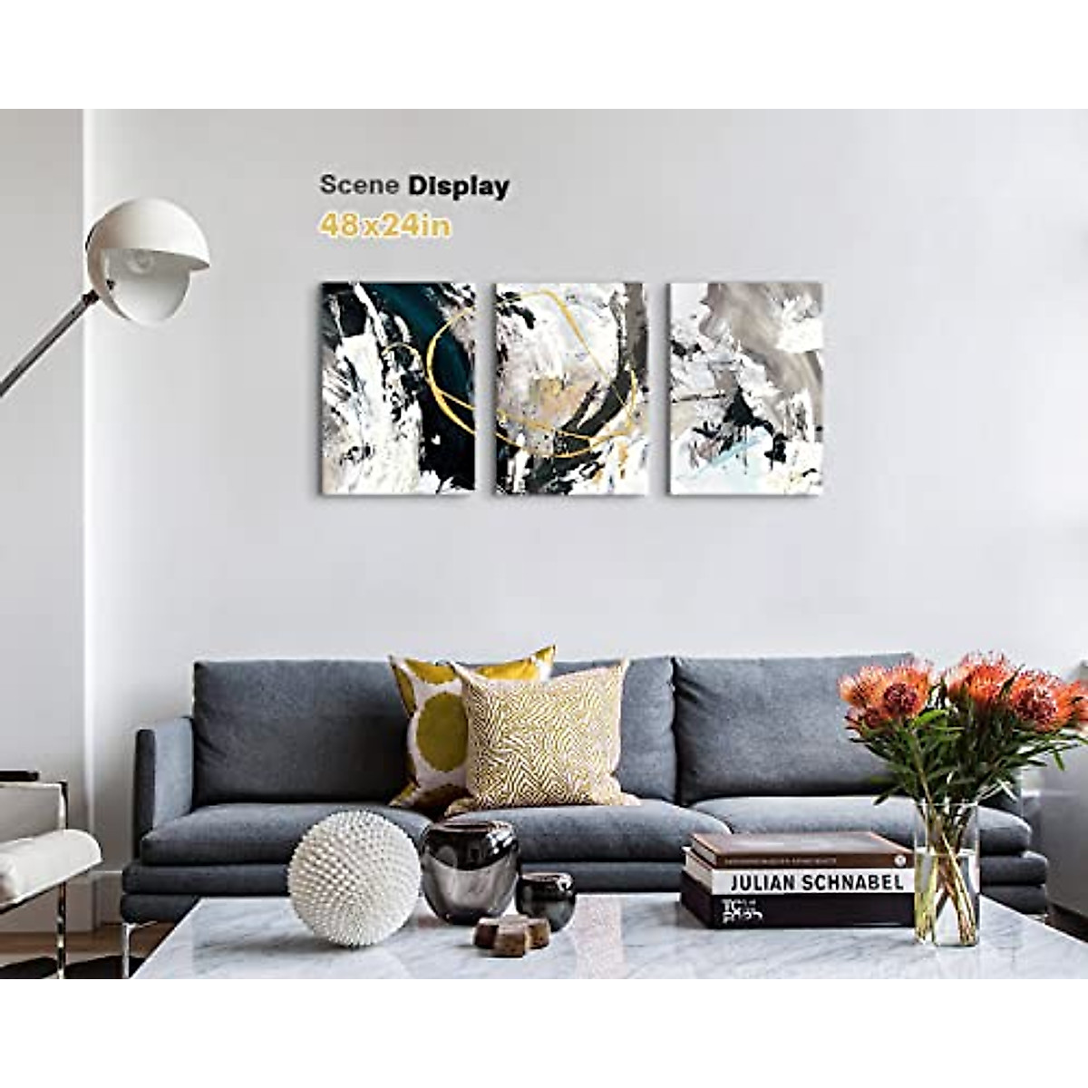 GIFTTWART Wall Art Bedroom Black and White Canvas Artwork for Walls Modern Abstract Graffiti Gold Wall Decor Home Decorations for Living Room Dining Room Office 36x16in