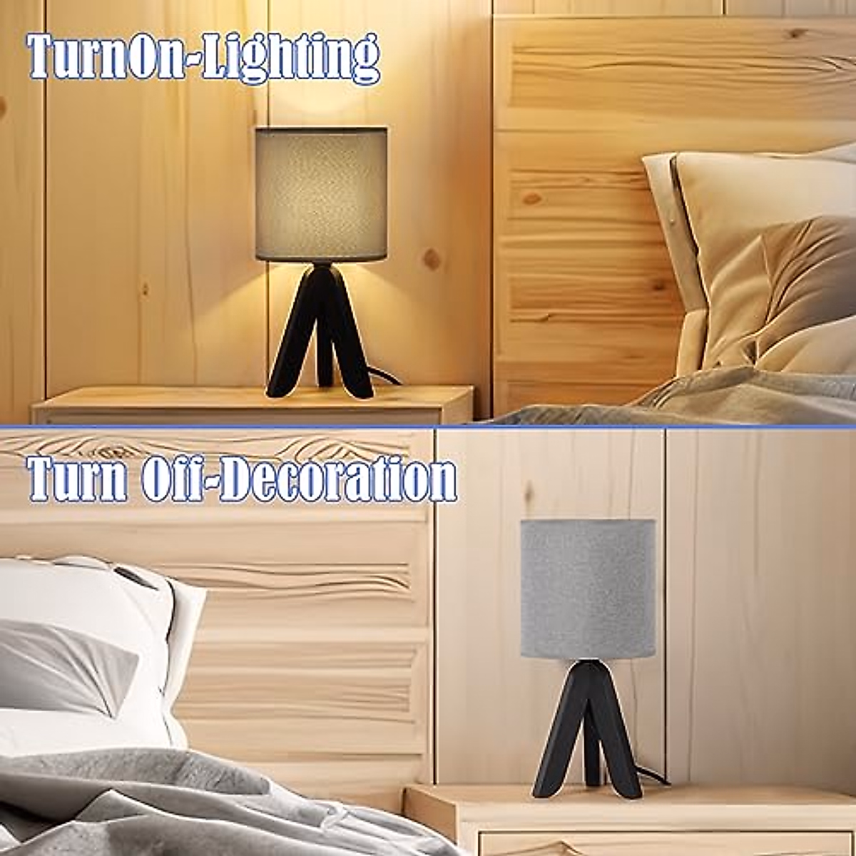 smusei Table Lamp Small Bedside Lamp for Nightstand Side Table Lamp with Grey Fabric Lampshade Modern Table Lamp for Home Office, Study Room, Bedroom, Living Room, Dorm (Grey & Black)