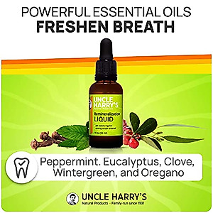 Uncle Harry's Natural & Fluoride-Free Remineralization Liquid for Tooth Enamel - Freshens Breath & Strengthens Teeth (1 oz Glass Dropper)