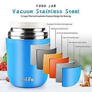 Jelife Thermos for Hot Food Container - 16oz Lunch Soup Thermos Insulated Food Jar, Bento Lunch Box Stainless Steel Food Funtainer with Spoon for Back to School Camping Vacuum Leak-Proof, Blue