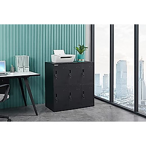 6 Door Locker Office Storage Locker Home and School Storage Organizer Metal Storage Cabinet with Lock for Classroom Gym Kids Room Playroom (Full Black)