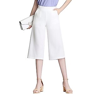 ZENTHACE Womens Capri Yoga Pants Elastic High Waist Wide Leg Workout Loose Summer Pull On Capris Pants with Pockets White M
