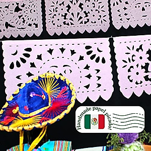 Mexican Banner Flags Light Pink Papel Picado Over 60 feet Long, Pastel Pink Tissue Paper Garland Decorations for All Occasions, Weddings, Quinceaneras, Birthdays, Fiesta Party Supplies WS2000