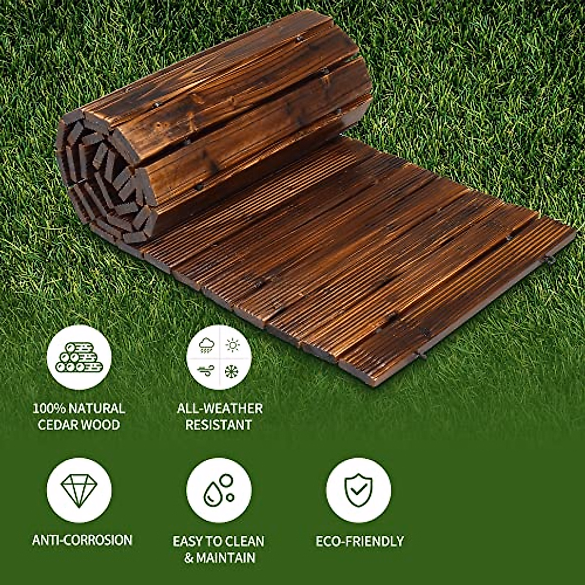 Spurgehom Wooden Garden Pathway 8FT Straight Outdoor Walkway Roll Out Cedar Garden Walkway Wood Patio Path Decor Lawn Pavers Boardwalk Beach Path for Wedding Party (Brown)