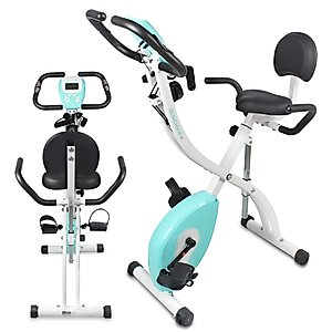 SereneLife Indoor Folding Stationary Exercise Bike - Foldable Stationary Bike Cycling Cardio Workout Equipment - Compact Home Bicycle Fitness Machine w/ 8 Resistance Level, Pulse Monitoring SLXB18