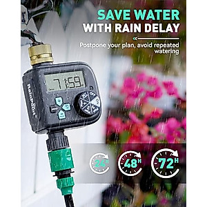 RAINPOINT Sprinkler Timer with 3 Different Programs, Waterproof Hose Timer Brass Inlet, Water Timer with Rain Delay/Manual/Automatic Irrigation Timer System, 1 Outlet