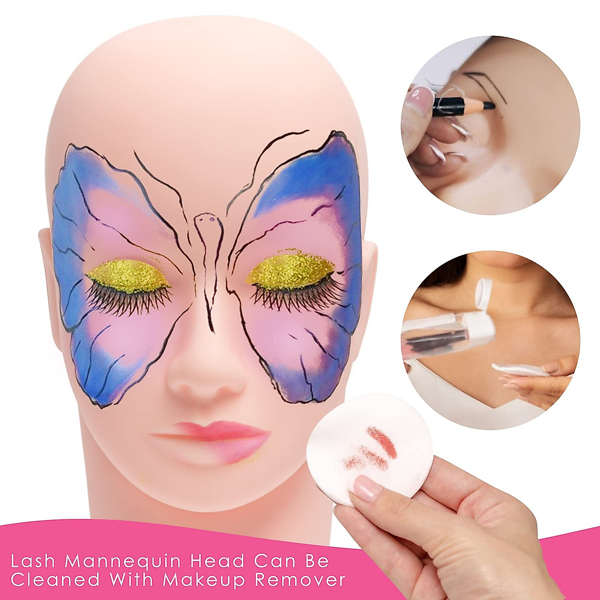 Buqikma Lash Mannequin Head Pro Training Mannequin Flat Head Mannequin Head for Eyelash Extensions Cosmetology Mannequin Head Makeup Mannequin Head Stand for Practice Makeup Massage Acupuncture