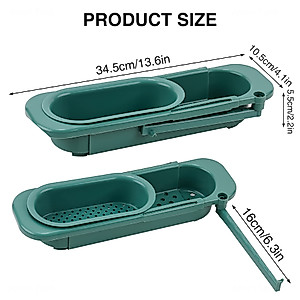NiHome Telescopic Sink Caddy Adjustable Sponge Holder for Kitchen Sink Expandable Storage Drain Basket Sink Organizer Holder Dish Cloth Hanger for Home Kitchen (Green)