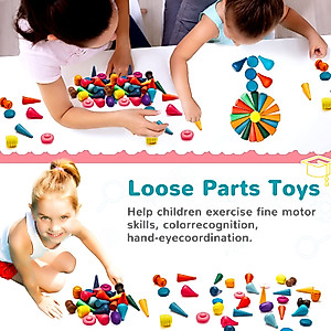 Loose Parts Play Materials Set Wooden Mandala Toys Kit Wood Sensory Play Toys 27 Rainbow Color 7 Shapes Loose Parts for Teens Students Early Learning Materials (81)