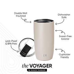 Simple Modern Travel Coffee Mug Tumbler with Flip Lid | Reusable Insulated Stainless Steel Cold Brew Iced Coffee Cup Thermos | Gifts for Women Men Him Her | Voyager Collection | 16oz | Almond Birch