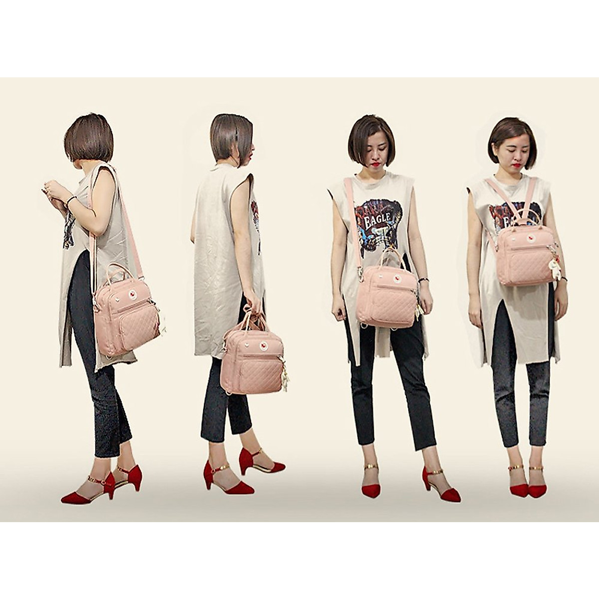 Small Waterproof Diaper Bag Tote Messenger Backpack-Black