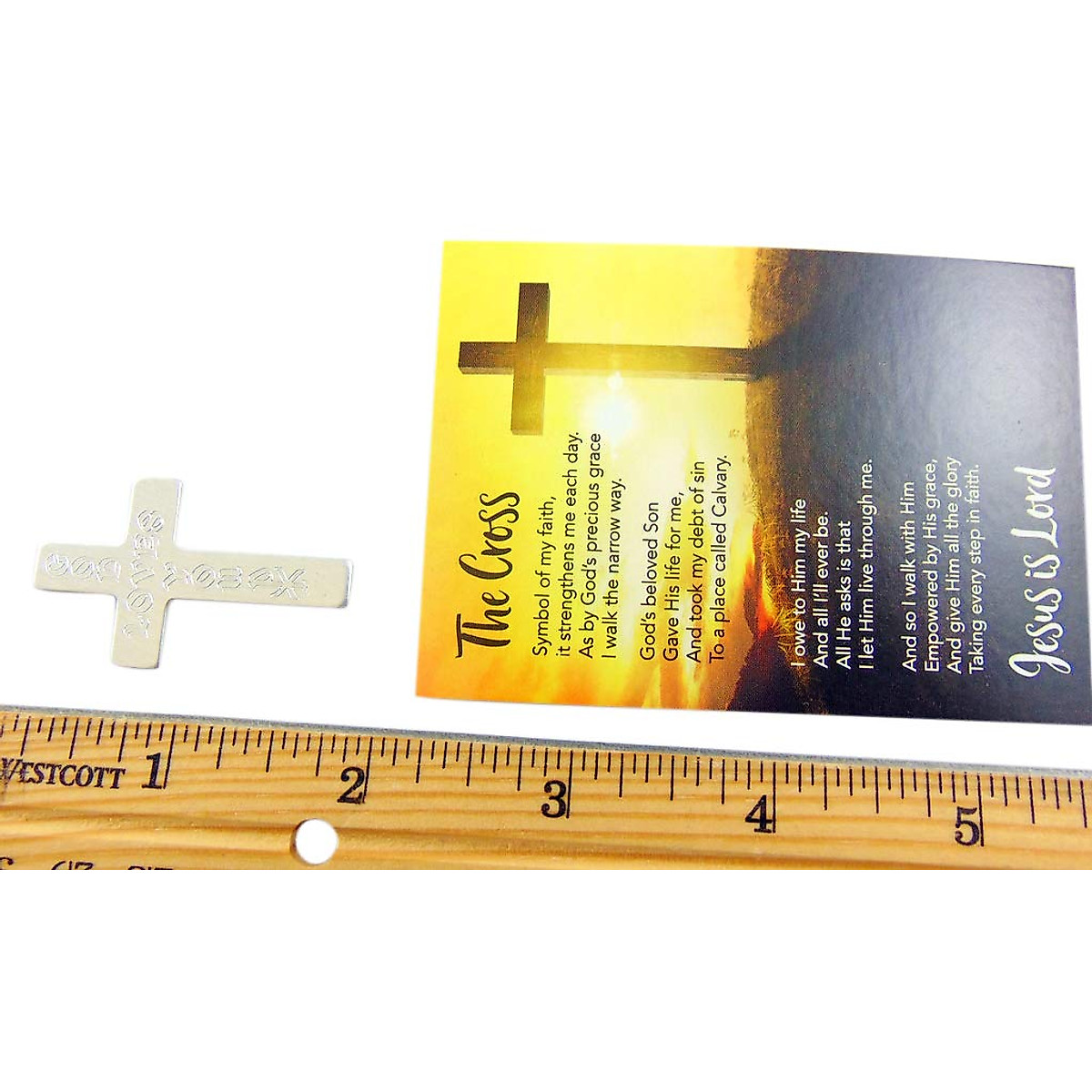 Westmon Works God Loves You Metal Pocket Cross with Holy Card Gift Set, 10 of Each