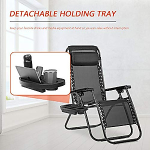 Her Majesty Adjustable Lounge Recliner Chair Set of 2 with Cup Holders Pillow for Patio Outdoor Yard Beach,Black