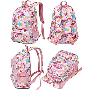BLUEFAIRY Kids Backpack for Girls Elementary Primary School Bags for Kindergarten Childs Bookbags Lightweight Cute Gifts 17" Mochilas Escolares para Niñas de 6 7 8 9 Rainbow Pink