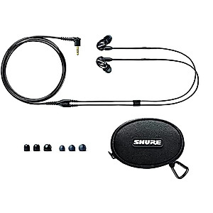 Shure SE215 PRO Wired Earbuds - Professional Sound Isolating Earphones, Clear Sound & Deep Bass, Single Dynamic MicroDriver, Secure Fit in Ear Monitor, Plus Carrying Case & Fit Kit - Black (SE215-K)
