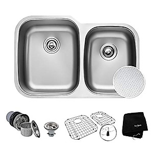 KRAUS Outlast MicroShield Scratch-Resist Stainless Steel Undermount 60/40 Double Bowl Sink, 32" 16 Gauge, Premier Series KBU24E