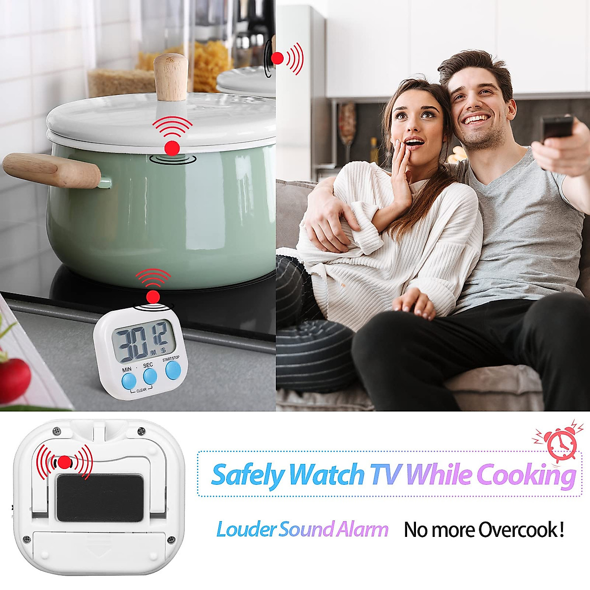 24 Packs Small Digital Kitchen Timer Magnetic Back and Switch Minute Second Count up Countdown Big LCD Display Loud Alarm for Teacher Cooking Baking Kids