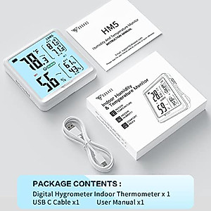 DOQAUS Digital Hygrometer Indoor Thermometer for Home, Room Thermometer with 3s Fast Refresh & Max Min Records, Temperature Humidity Monitor Meter with Touch LCD Backlight, USB Rechargeable