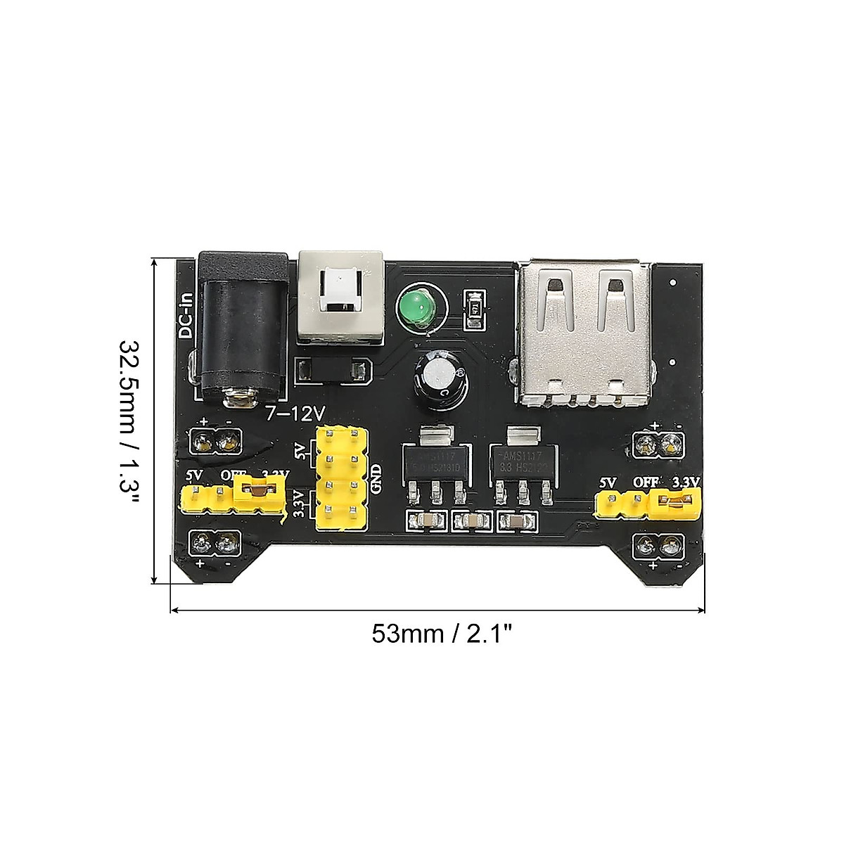 MECCANIXITY Power Supply Module DC 6.5-12V to 3.3/5V 0.7A Black for MB102 Prototype Breadboard Pack of 2