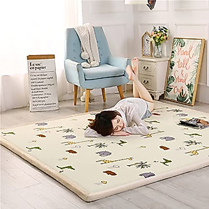 Loartee Kids Play Area Rug - 1.2" Soft & Thick Coral Velvet Nursery Rug, Crawling Mat for Toddler, Jungle Animals Play Mat, Non-Toxic & Anti-Skid, Light Yellow, Size:5.0'x5.0'(About 150x150cm)