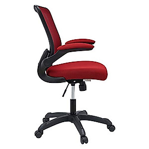 Modway Veer Office Chair with Mesh Back and Vinyl Seat With Flip-Up Arms in Red