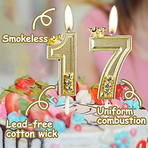Hongplus Gold Number 16 Birthday Candle with Diamonds & Crown Cake Candles, Candles for Cake, Crown Happy 16 Birthday Candles Cake Topper Decorations for Girls Boys Birthday Anniversary Party