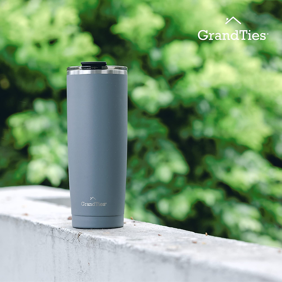 GRANDTIES Insulated Coffee Tumbler Cup w/Tritan Lid | Leak Proof, Reusable, Double Walled Vacuum Stainless Steel Water Bottle Travel Mug | Thermal Cups for Hot and Cold Drinks | 20oz | Stone Gray