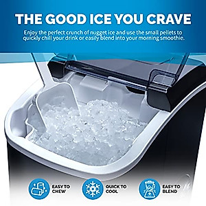 Newair Nugget Countertop Ice Maker Machine | 26 lbs. | Electric Sonic Ice Maker in Matte Black, Self-Cleaning Function, Refillable Water Tank, Perfect Canes Ice for Kitchens, Offices, Home Coffee Bars