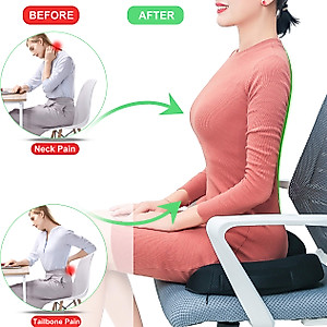HUISILK Seat Cushion for Office Chair Car- Memory Foam Coccyx Pad - Comfort Sciatica Pillows Support Back Hip Tailbone Pain Relief (Black)