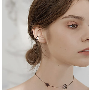 Reffeer Solid 925 Sterling Silver Flower Cuff Clip-On Earrings Cartilage Wraps for Women Teens Helix Ear Cuffs No Piercing (B-Black)