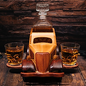 Bonnie & Clyde Car Decanter Set, Wine & Whiskey Decanter Set 15" L with 2 Bullet Shot Glasses, Set of 6 Whiskey Chillers Stainless Steel Bullet Shaped Ice Cubes Vintage Car Decanter Bar Gift