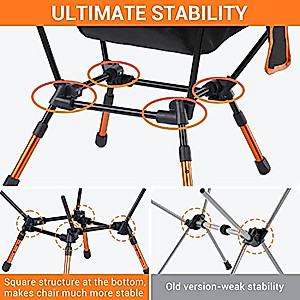 Sportneer Camping Chairs, Folding Chairs for Outside Adjustable Height Beach Chair for Adults Portable Camp Chairs Foldable Compact Backpacking Chair for Camping Hiking Picnic Outdoor (1, Orange)