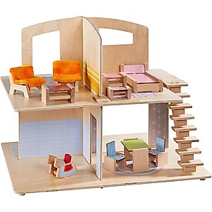 HABA Little Friends Dollhouse Town Villa with 10 Pieces of Furniture