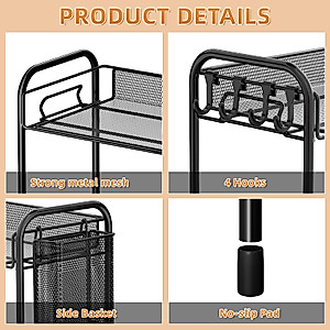 VITVITI Mesh Bathroom Organizer Countertop, 2-Tier Metal Bathroom Counter Organizer and Storage, Vanity Organizer Sink Shelf Kitchen Spice Rack with Basket and Hooks, Black