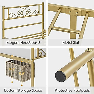 Yaheetech Twin Bed Frames Metal Platform Bed with Headboard and Footboard No Box Spring Needed Easy Assembly,Ground Clearance: 12.6''/Antique Gold/Twin Bed
