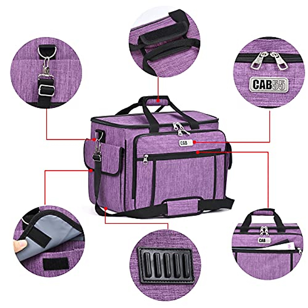 cab55 Rolling Sewing Machine Case, Detachable Rolling Sewing Machine Carrying Case on Wheels, Trolley Tote Bag with Removable Bottom Wooden Board for Most Standard Sewing Machine -Purple