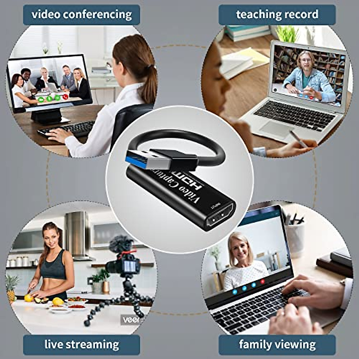 Video Capture Cards, 4K HDMI to USB Video Capture Device, 1080P HD Broadcast Live and Record Video Audio Grabber for Gaming, Streaming, Teaching, Video Conference (Black)